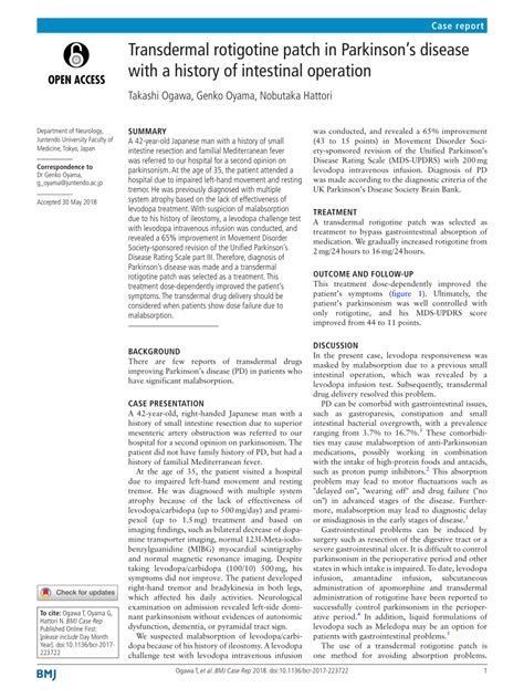 Pdf Transdermal Rotigotine Patch In Parkinsons Disease With A History Of Intestinal Operation