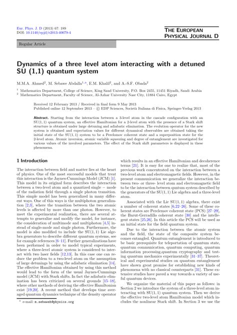 Pdf Dynamics Of A Three Level Atom Interacting With A Detuned Su 11
