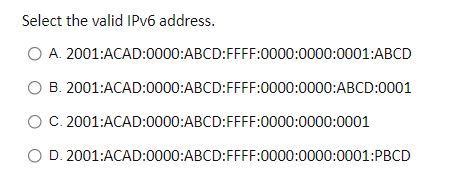 Solved Select The Valid IPv6 Address O A Chegg Com