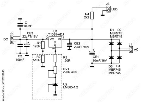 Schematic Diagram Of Analog Electronic Device On White Paper Sheet Vector Drawing Electrical