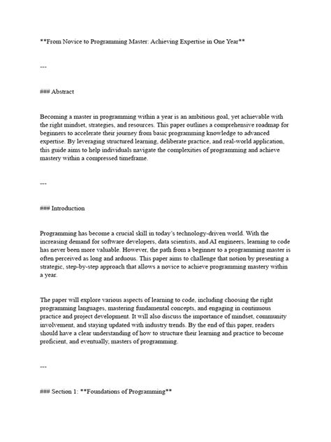From Novice To Programming Master Achieving Expertise In One Year Pdf Computer Programming