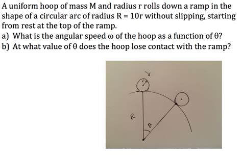Solved A Uniform Hoop Of Mass M And Radius R Rolls Down A