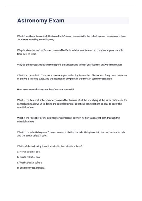 Astronomy Exam With Correctly Answered Questions Astronomy Stuvia US
