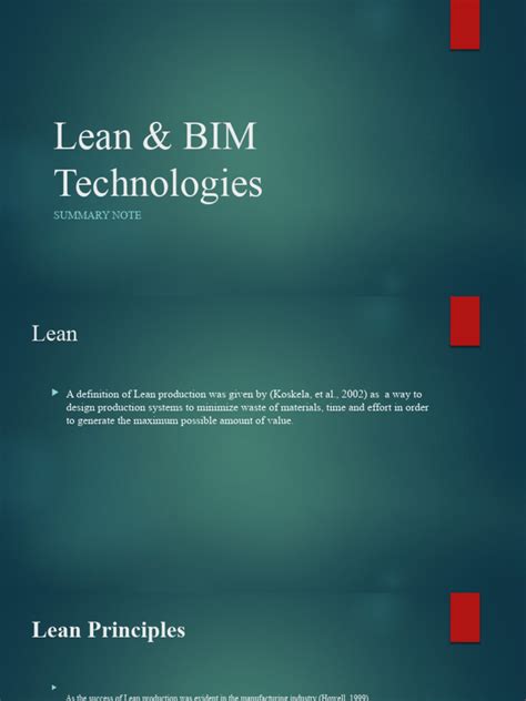 Lean And Bim Technologies Pdf Building Information Modeling Lean Manufacturing