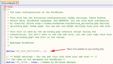 how to limit the number of post revisions that wordpress will save for