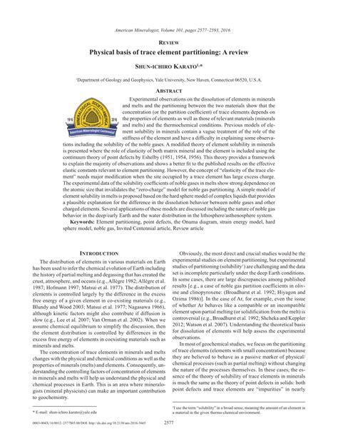 PDF Physical Basis Of Trace Element Partitioning A Review