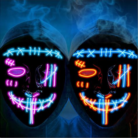 Lizhoumil Led Light Up Scary Mask 2 Pack Purge Masks With 3 Lighting