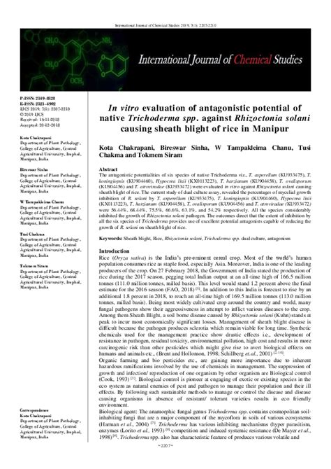 Pdf In Vitro Evaluation Of Antagonistic Potential Of Native Trichoderma Spp Against