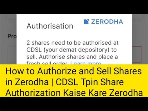How To Authorize And Sell Shares In Zerodha Kite CDSL TPIN Share