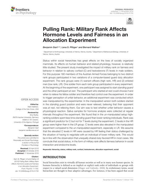 PDF Pulling Rank Military Rank Affects Hormone Levels And Fairness In An Allocation Experiment