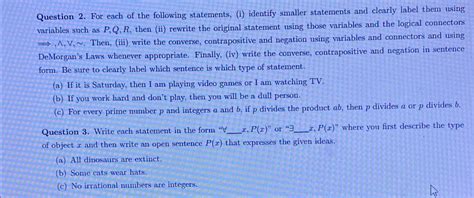 Solved Question For Each Of The Following Statements Chegg