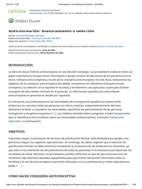 Contraception Counseling And Selection Uptodate Pdf Control De La Natalidad Toma De