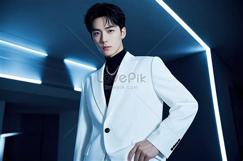 화이트 슈트를 입은 남자 아이돌이 인기 패션 블록버스터를 직접 촬영했다 사진 무료 다운로드 Lovepik