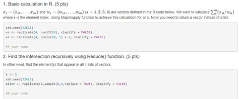 Solved Please Provide The R Code 1 Basic Calculation In R 5 Pts