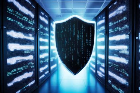premium photo digital composite of hacker with shield and binary code