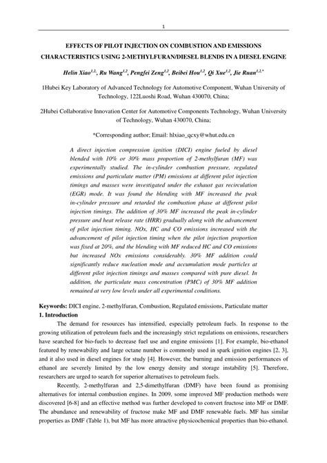 Pdf Effects Of Pilot Injection On Combustion And Emissions