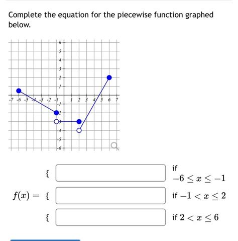 solved complete the equation for the piecewise function