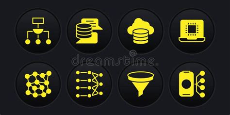 Set Neural Network Processor Cpu Funnel Filter Cloud Database Server Data And Algorithm
