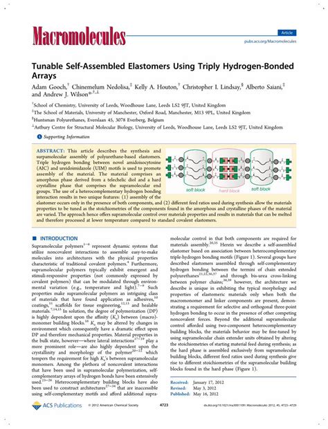 Pdf Tunable Self Assembled Elastomers Using Triply Hydrogen Bonded