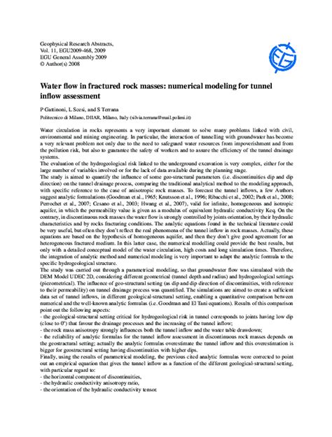 Pdf Water Flow In Fractured Rock Masses Numerical Modeling For Tunnel Inflow Assessment