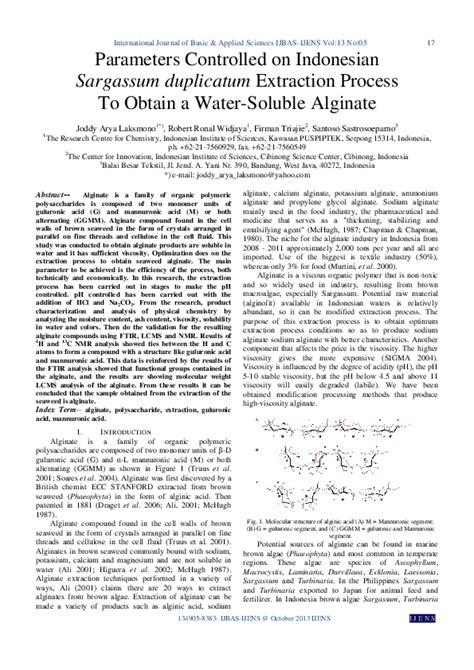 Pdf Parameters Controlled On Indonesian Sargassum Duplicatum Extraction Process To Obtain A