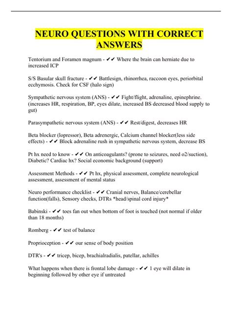 Neuro Questions With Correct Answers Neuro Stuvia Us