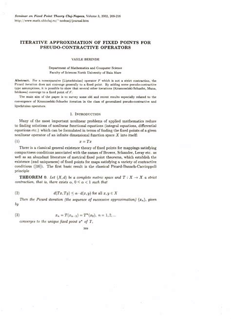 Pdf Iterative Approximation Of Fixed Points For Pseudo Contractive