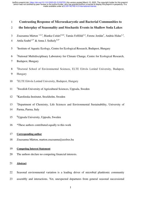 Pdf Contrasting Response Of Microeukaryotic And Bacterial Communities