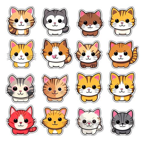 Cute Sticker Cartoon Cat Vector Illustration Isolated On A White