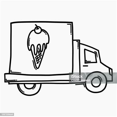 푸드 트럭 아이스크림 배달 낙서 벡터 아이콘 그리기 스케치 일러스트레이션 손 그린 선 Eps10 교통수단에 대한 스톡 벡터 아트 및 기타 이미지 Istock