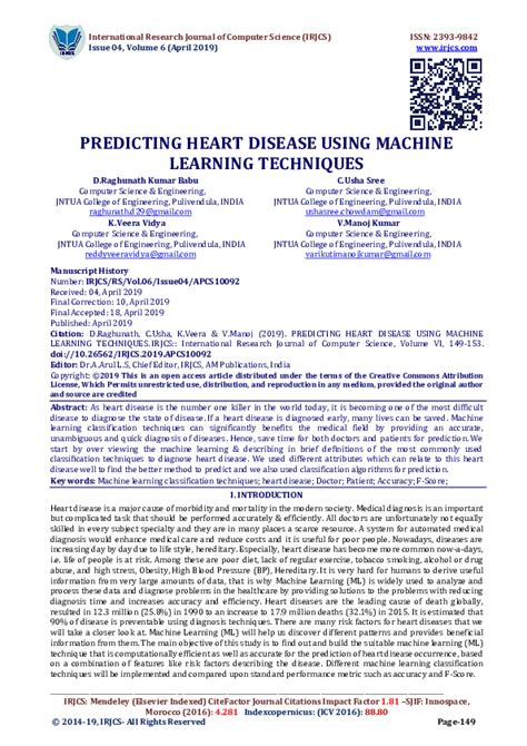 Pdf Predicting Heart Disease Using Machine Learning Techniques