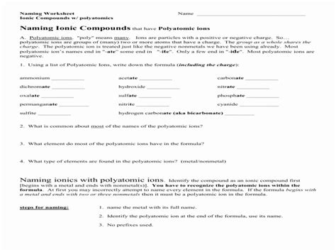 50 Nomenclature Worksheet 1 Monatomic Ions Chessmuseum Template Library