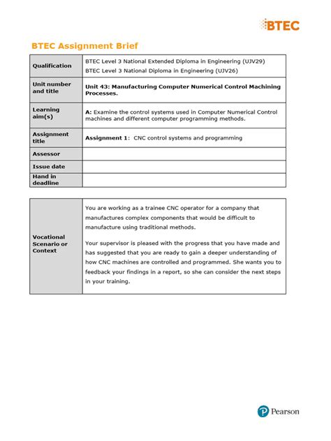 Unit 43 Cnc Assignment 1 Pdf Numerical Control Feedback
