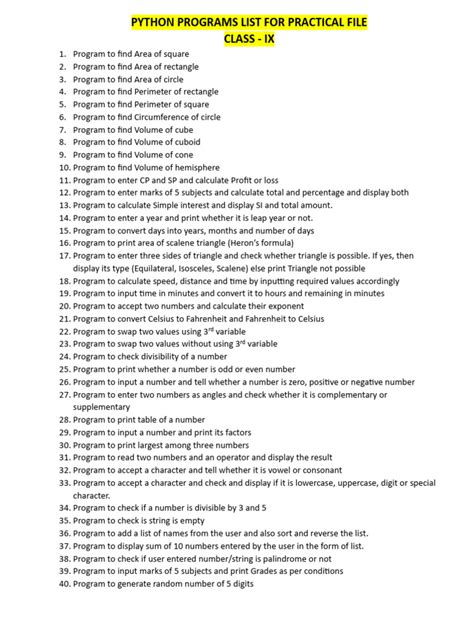 Python Programs List For Practical File Pdf Area Euclidean Geometry