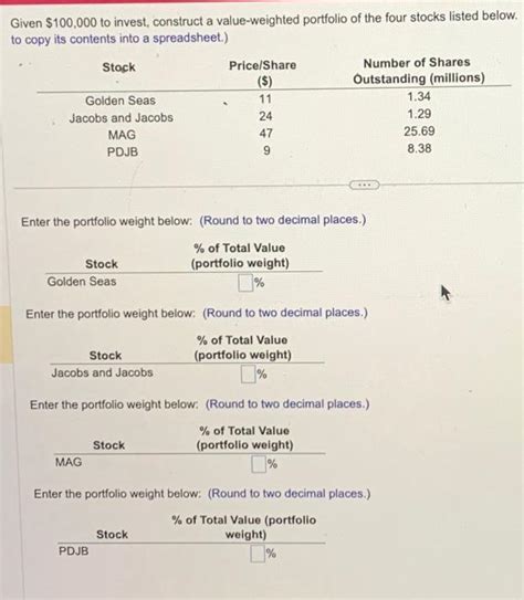 Solved Given 100000 To Invest Construct A Value Weighted Solved Given 100000 To Invest Construct A Value Weighted