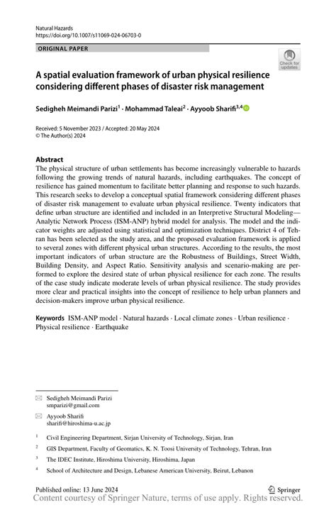 Pdf A Spatial Evaluation Framework Of Urban Physical Resilience Considering Different Phases