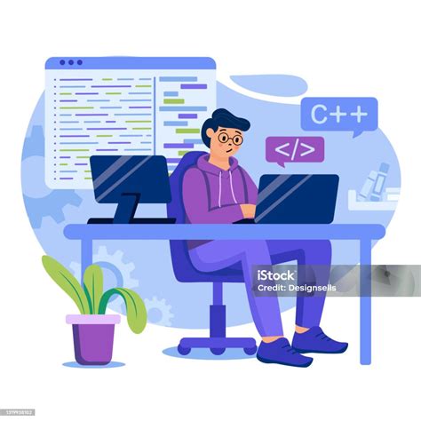 Programming Software Concept Man Developer Is Programming On Laptop