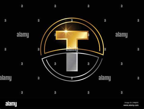 Initial Letter T With Circle Frame Golden And Silver Color Alphabet Symbol For Corporate