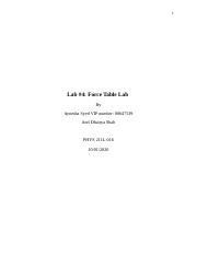 Lab Docx Lab Force Table Lab By Aynesha Syed VIP Number And Dhairya Shah PHYS