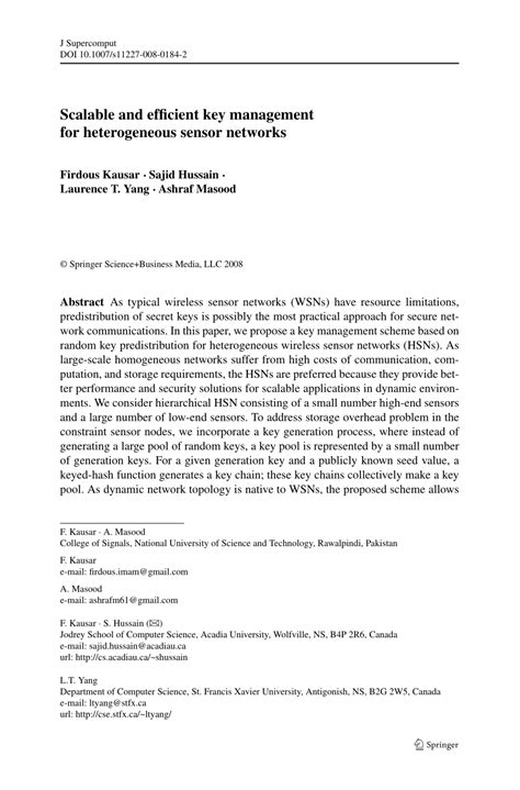 Pdf Scalable And Efficient Key Management For Heterogeneous Sensor Networks