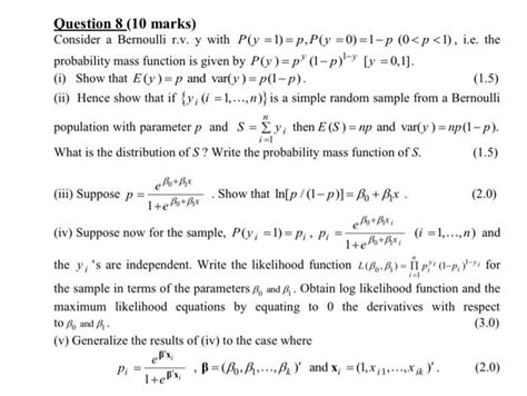 Solved Question 8 10 Marks Consider A Bernoulli Rv Y