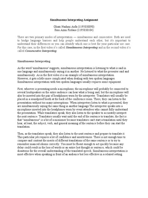 Simultaneous Interpreting Assignment Pdf Language Interpretation Translations