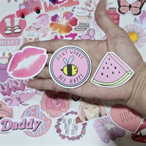 สติ๊กเกอร์ Vsco โทนสีชมพู ติดแน่น กันน้ำ ติดกระเป๋าเดินทาง โน็ตบุ้ค 50 ชิ้น Pink Sticker