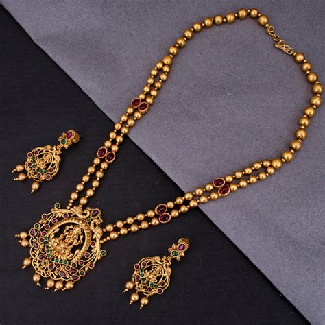 Buy Goddess Laxmi Pearl Long Temple Necklace Set Online Sukkhi