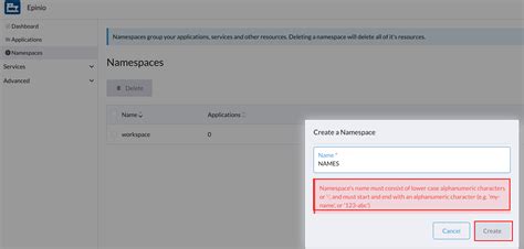 Ui Add Smallcaps Validation For Namespaces Prior Creating Them From Namespaces List · Issue