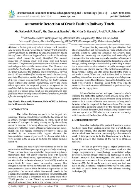 Pdf Irjet Automatic Detection Of Crack Fault In Railway Track