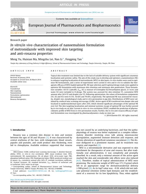 Pdf In Vitro In Vivo Characterization Of Nanoemulsion Formulation Of Metronidazole With