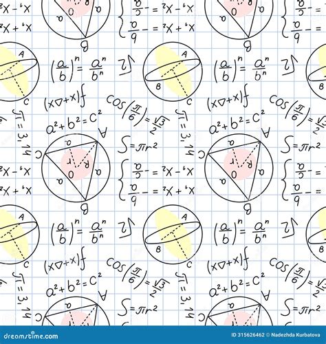 Seamless Math Formulas Pattern School Equations Geometric Diagrams And Drawings On Piece Of