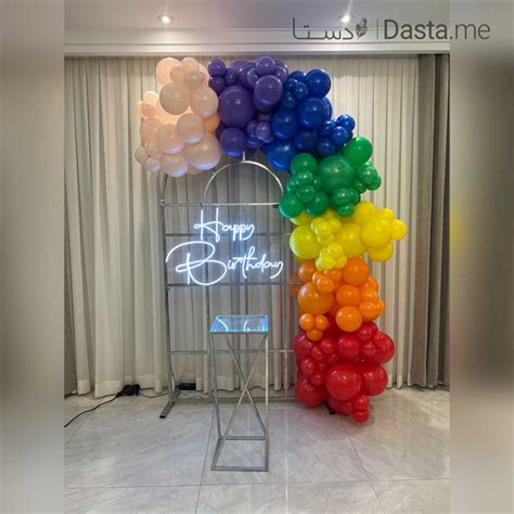 خرید بادکنک آرایی تولد با رنگ های رنگین کمان تضمین کیفیت