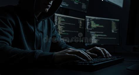 In A Dimly Lit Room Filled With The Glow Of Multiple Computer Screens
